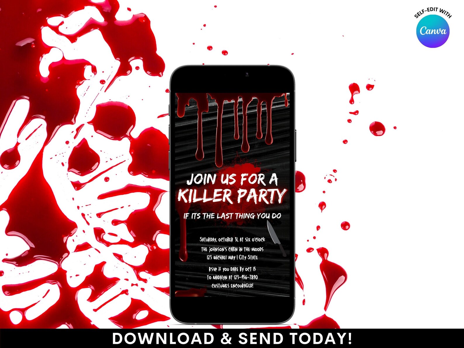 Killer Halloween Party Invitation Bloody Horror Movie Digital Invite ...