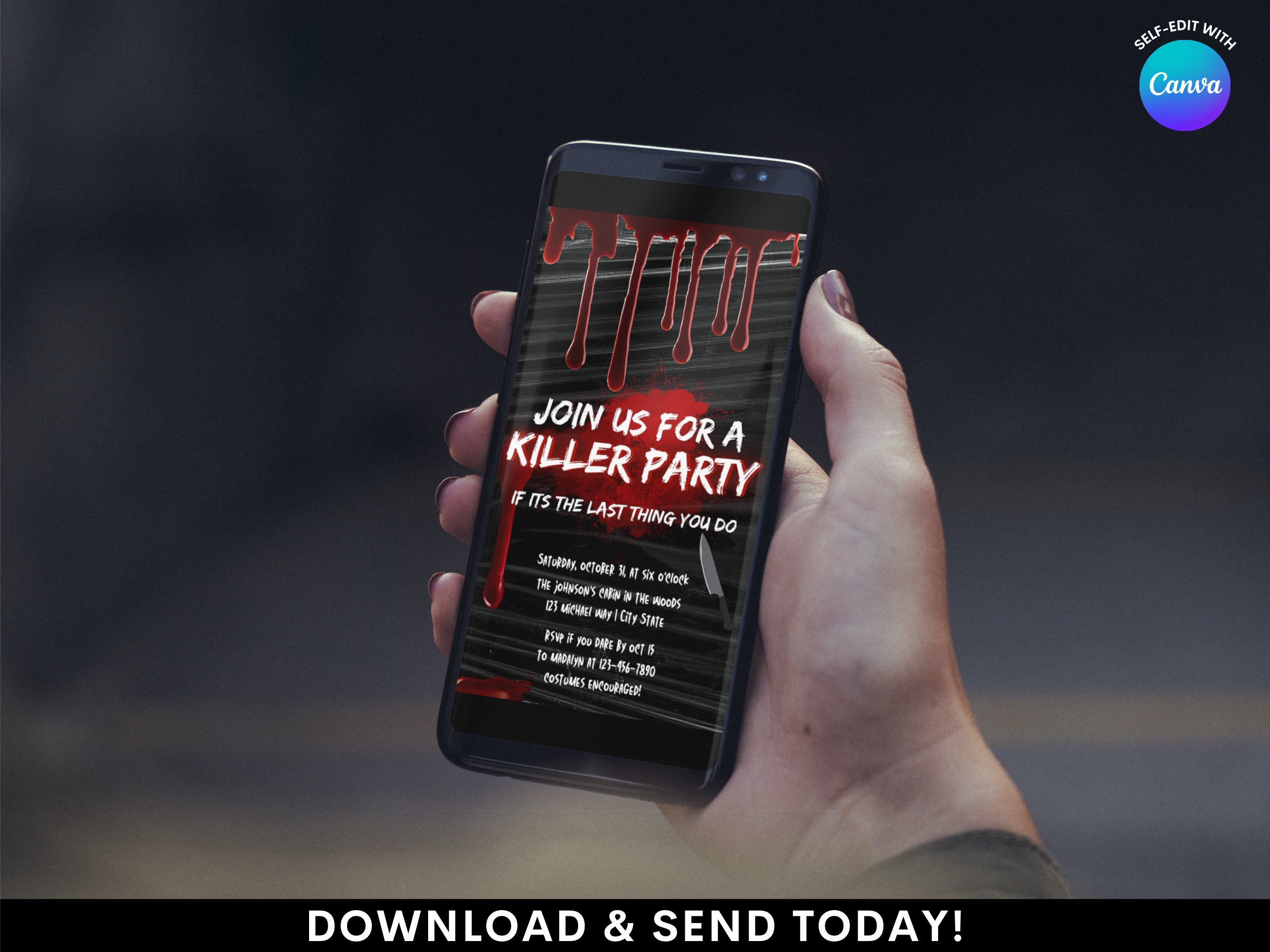 Killer Halloween Party Invitation Bloody Horror Movie Digital Invite ...