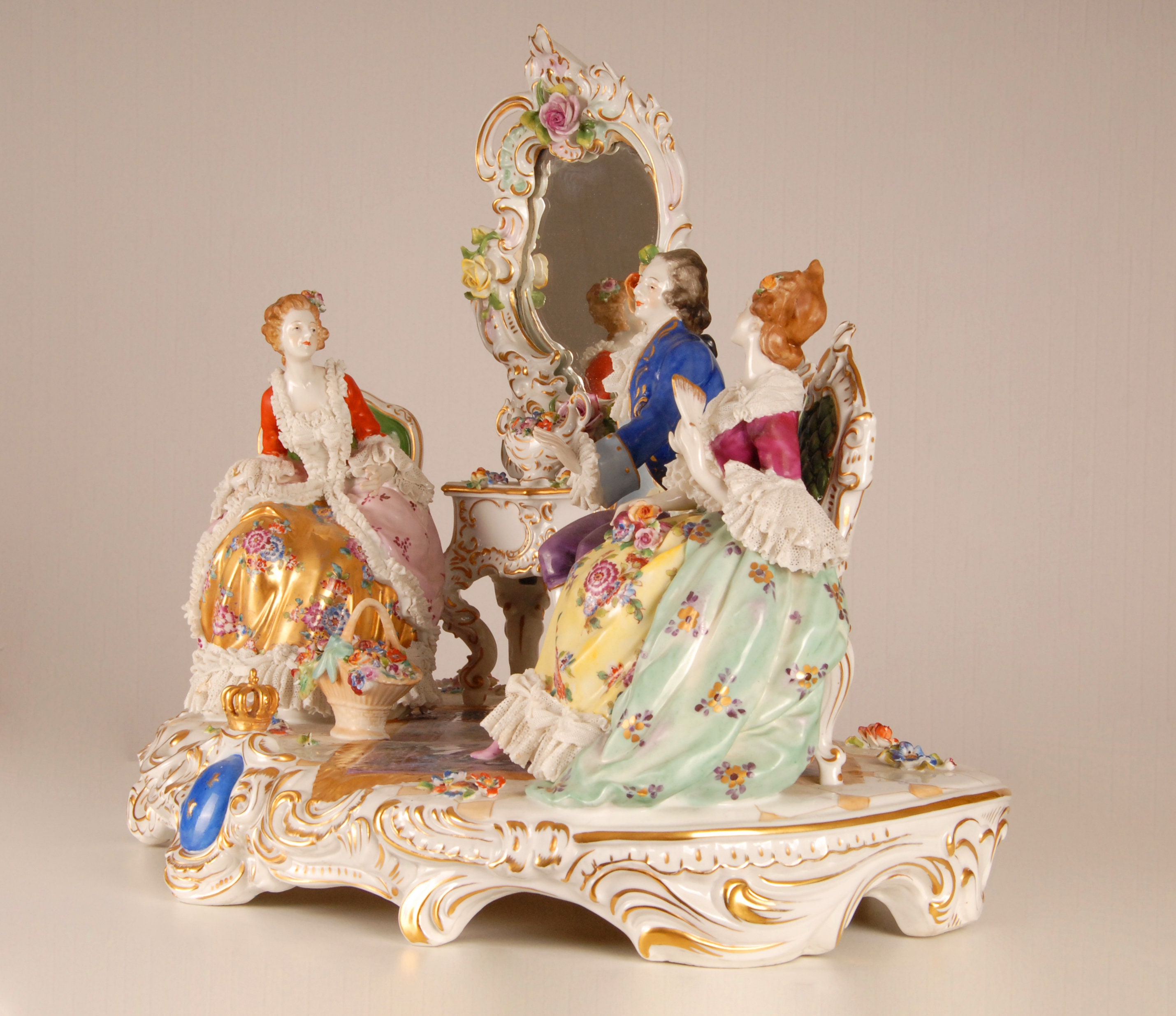 Antique Dresden Porcelain Figural Group Lace Figurines Rococo German ...