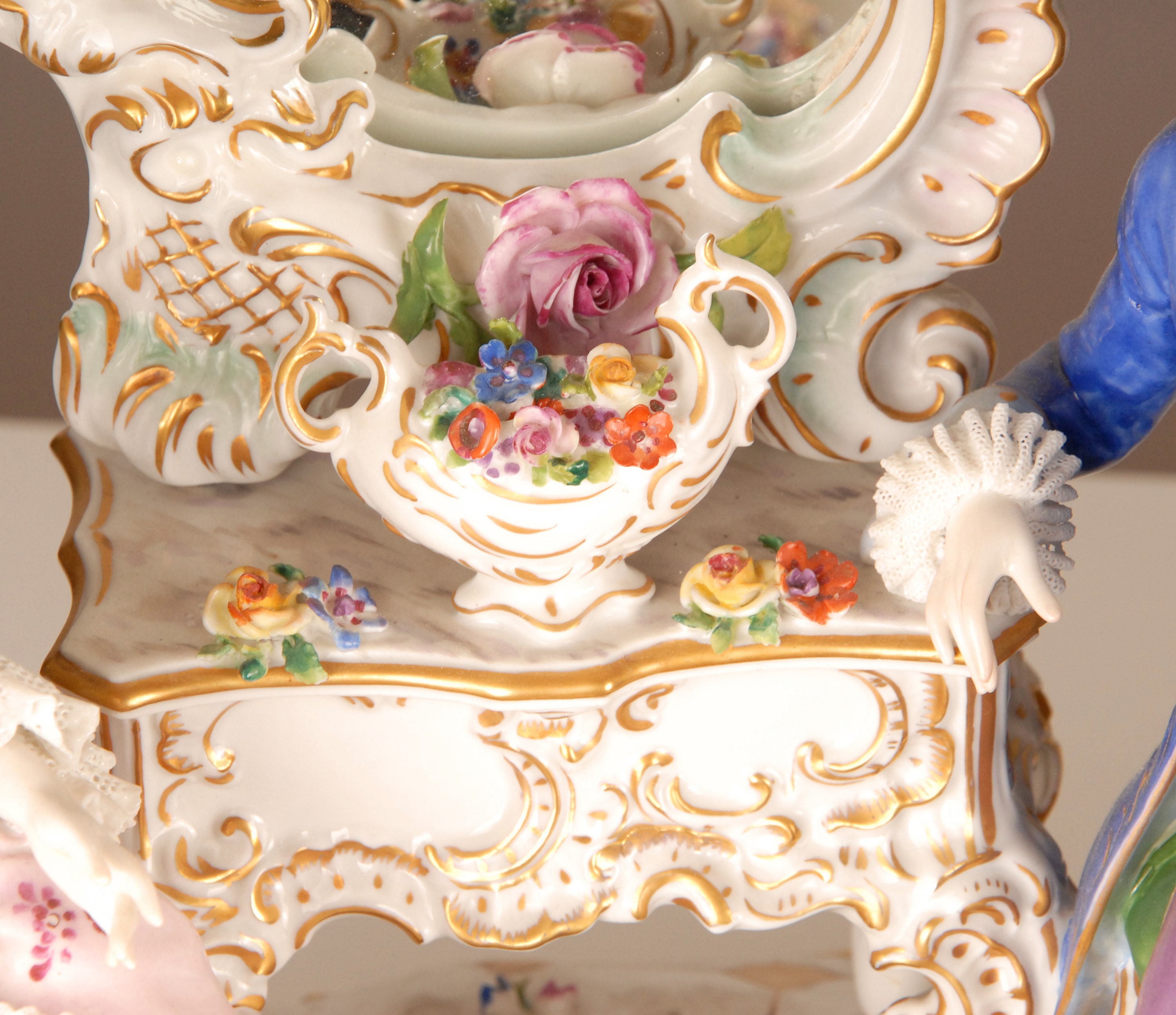 Antique Dresden Porcelain Figural Group Lace Figurines Rococo German ...