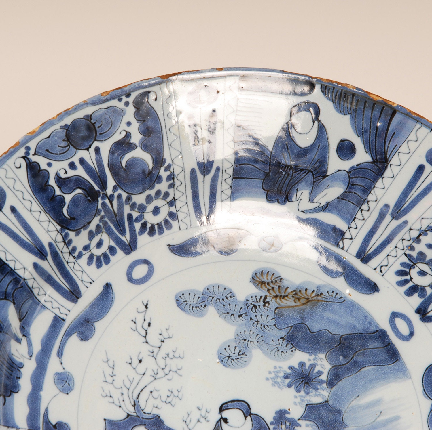 17th Century Delft Dish Chinese Ming Style Kraak Charger Blue and White ...