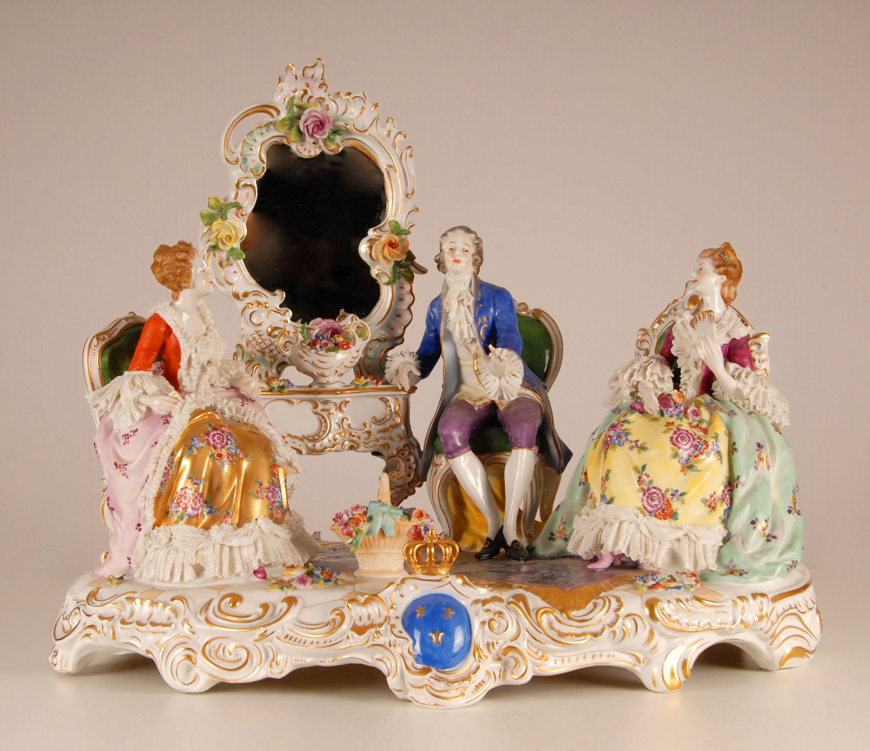 Antique Dresden Porcelain Figural Group Lace Figurines Rococo German ...