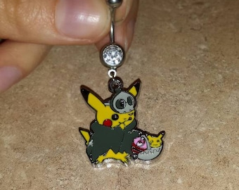Pokemon Pikachu Lightning Bolt Dangle Charm Belly Button Navel Ring ...