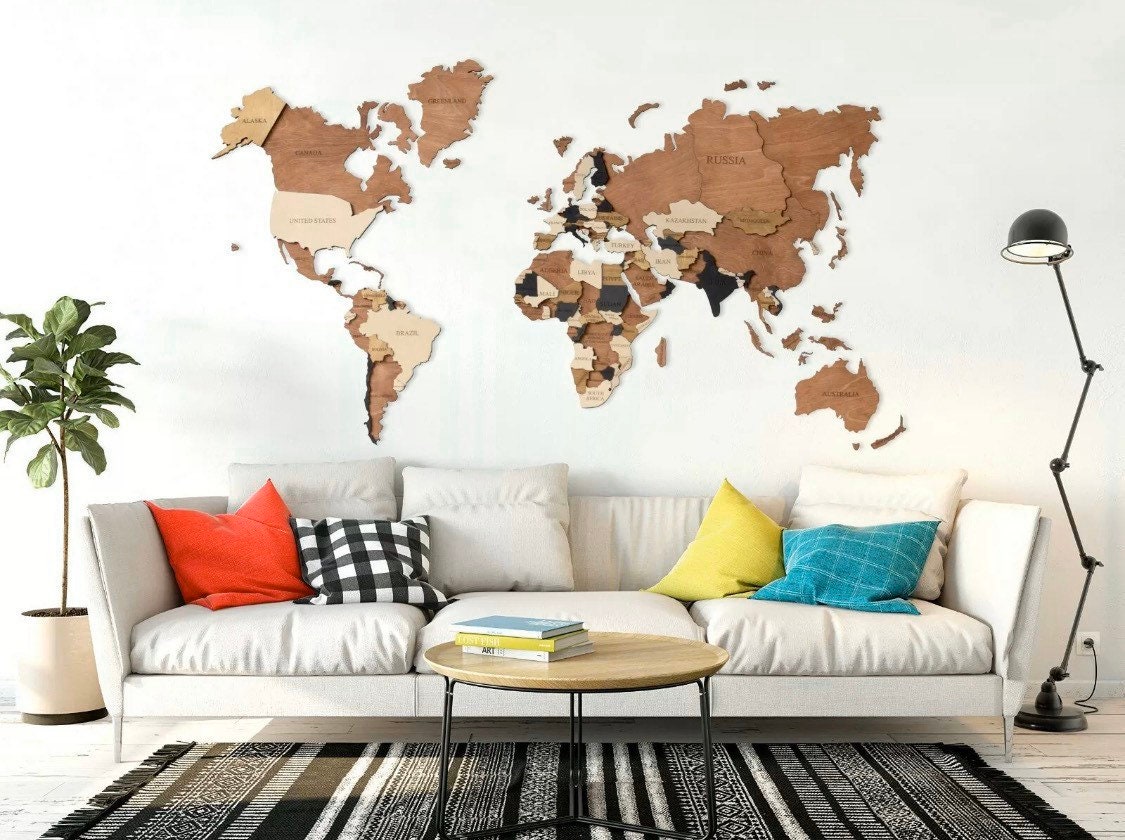 World Map Made From Craft Wood Home Decor - Etsy