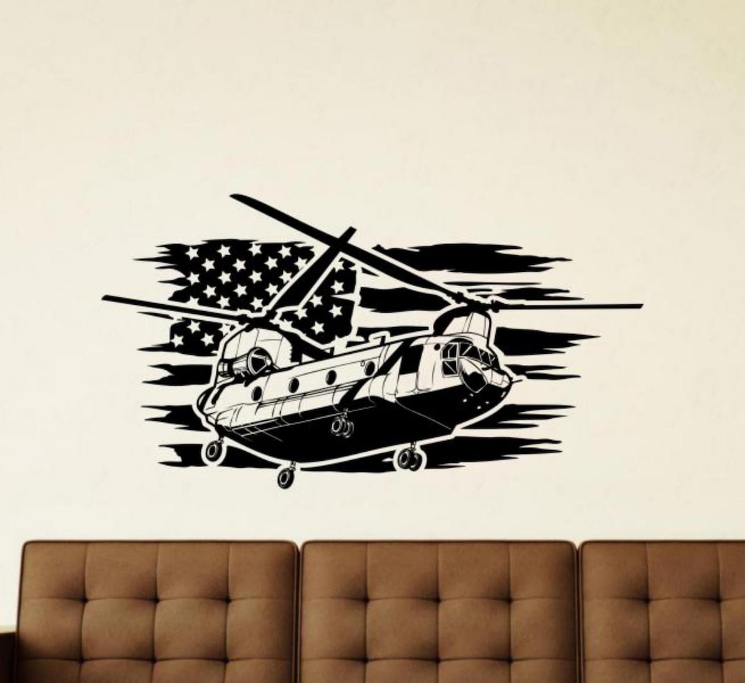 CH-47 Chinook Helicopter Wall Decal Vinyl Sticker US American Flag Wall ...