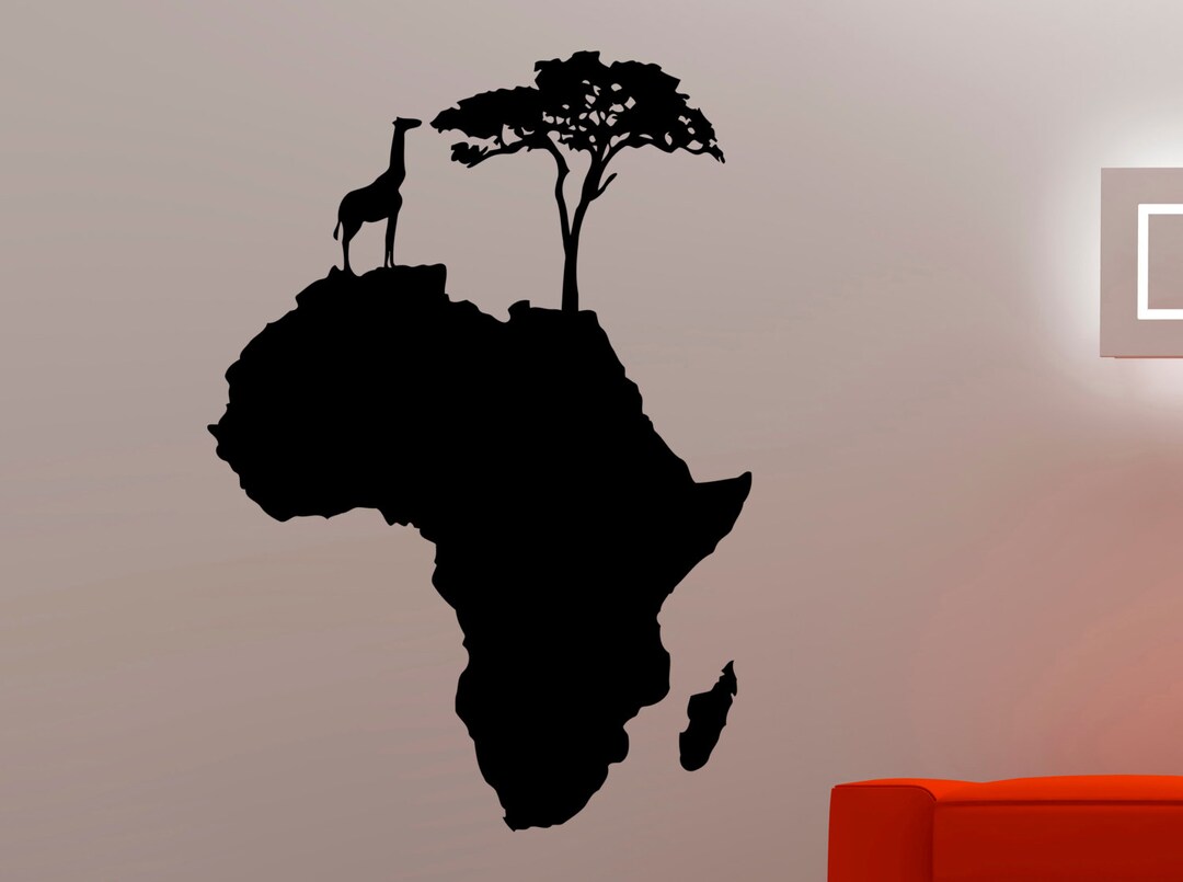 Africa Map Wall Decal Africa Sticker African Animal Tree Map ...
