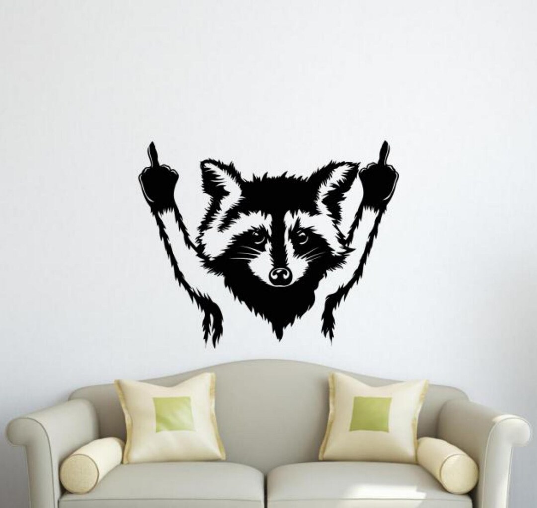 Raccoon Wall Decal Vinyl Sticker Raccoon Middle Finger Decor Wall Art ...