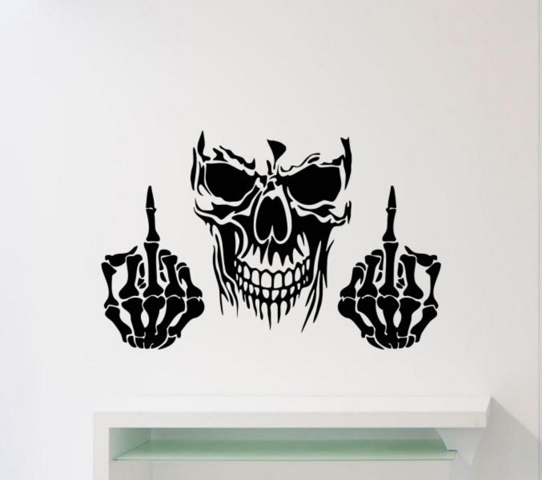 Skull Middle Finger Wall Decal Vinyl Sticker Decor Skeleton Middle ...