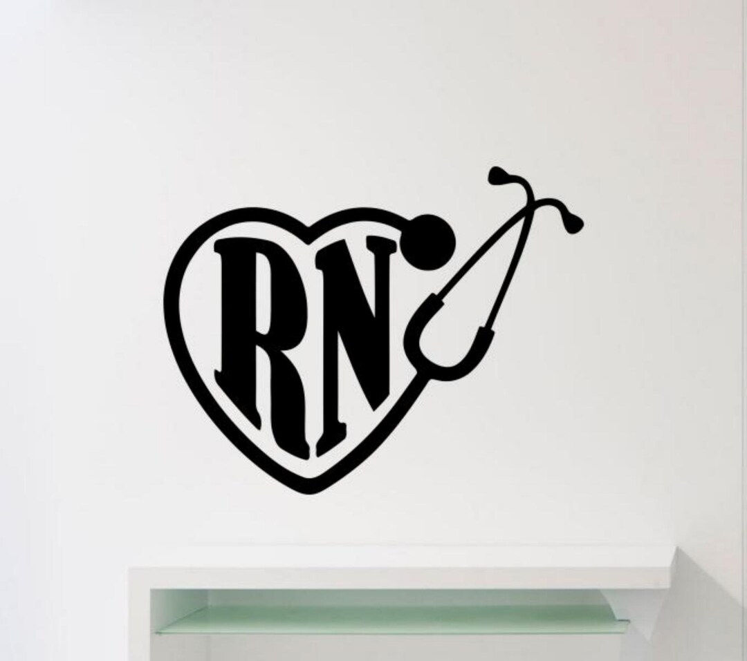 RN Decal Vinyl Wall Sticker Registered Nurse Decor Heart Stethoscope ...