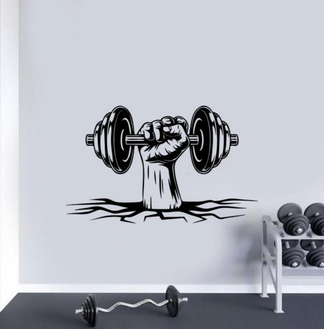 Gym Wall Decal Vinyl Sticker Hand Dumbbell Decor Gymlife Bodybuilding ...