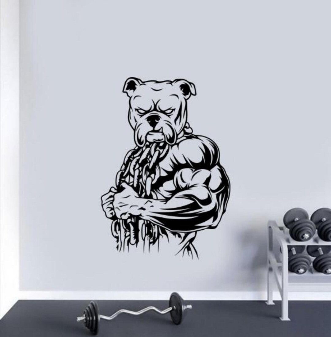 Bulldog Bodybuilder Wall Decal Vinyl Sticker Gym Decor Fitness Wall Art ...