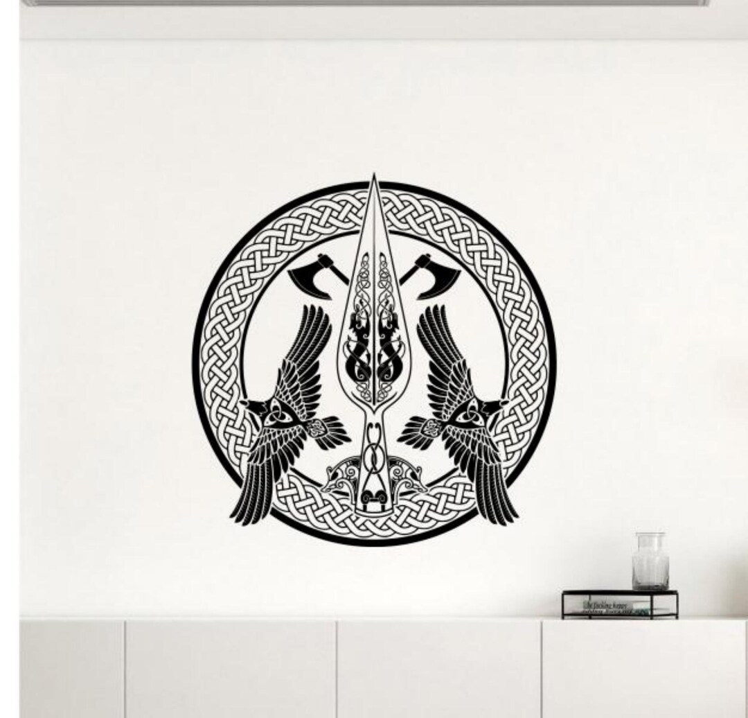 Odin Ravens Wall Decal Vinyl Sticker Spear Viking Valknut Circle Runic ...