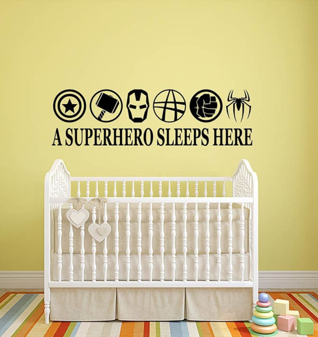 Superhero Sleeps Here Wall Sticker Comic Book Characters Sign - Etsy