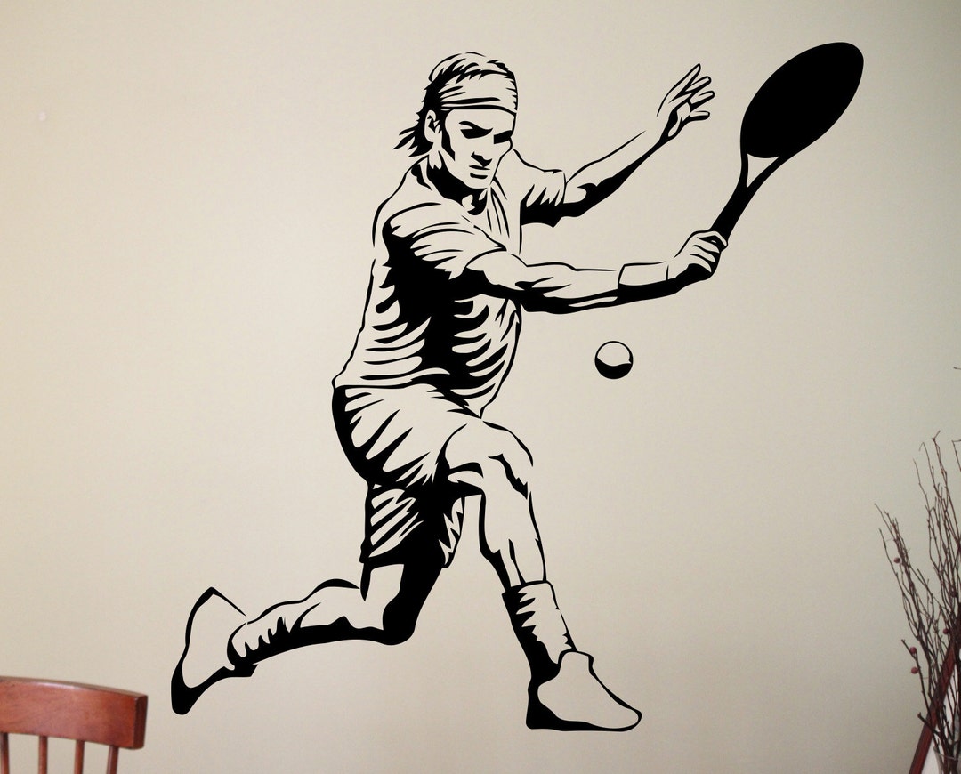 Tennis Player Wall Sticker Roger Federer Vinyl Decal Home Gym Interior ...