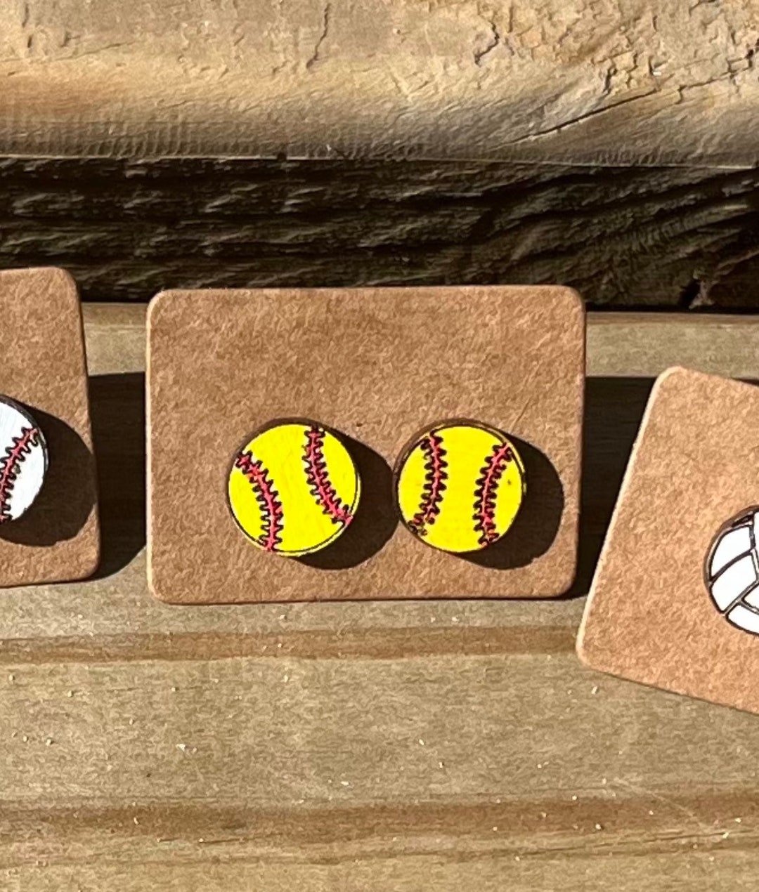 Softball Wood Stud Earrings Softball Team Gift Softball Mom - Etsy