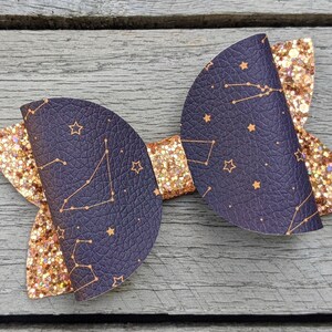 CONSTELLATION OUTER SPACE Bow, Zodiac Chart Hair Clip, Navy Blue ...