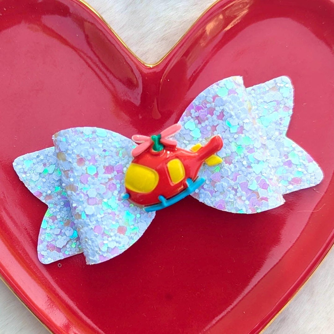 RED HELICOPTER ROTOR Blade Glitter Bow, Yellow Chopper Tail Hair Clip ...