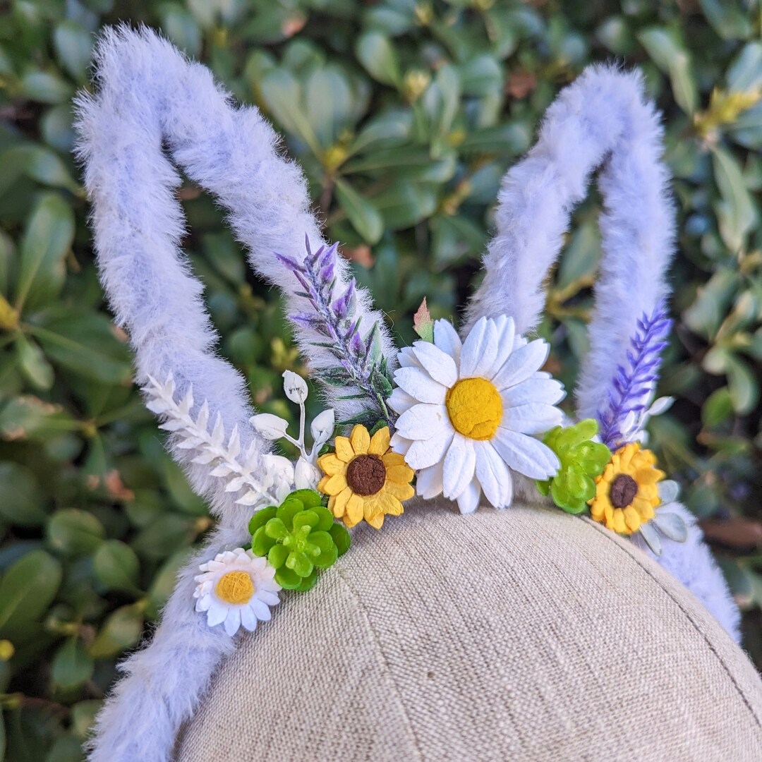 LAVENDER FLOWER BUNNY Ear Headband, Light Purple Fluffy Easter Rabbit ...