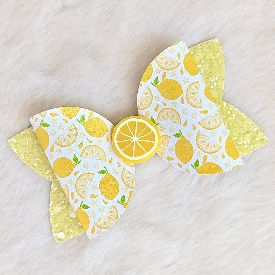 YELLOW LEMON GLITTER Bow, Juicy Slice Lemonade Hair Clip, Fresh ...