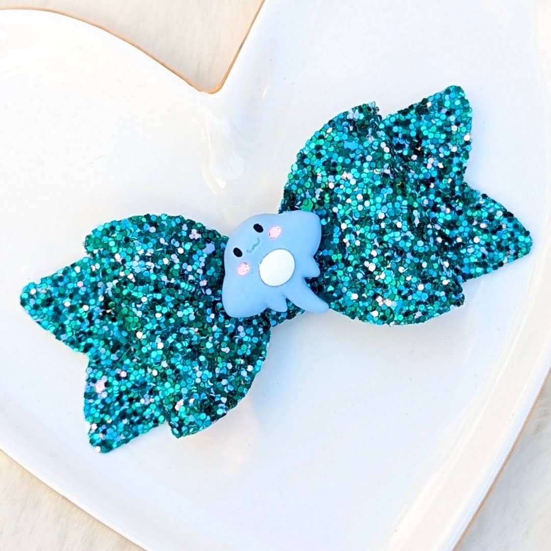 STINGRAY MANTA RAY Bow, Light Blue Fish Hair Clip, Teal Green Turquoise ...