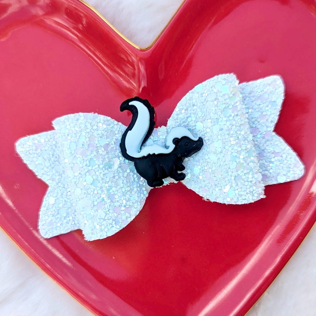BLACK WHITE SKUNK Glitter Bow, Cute Little Stinker Hair Clip, Stinky ...