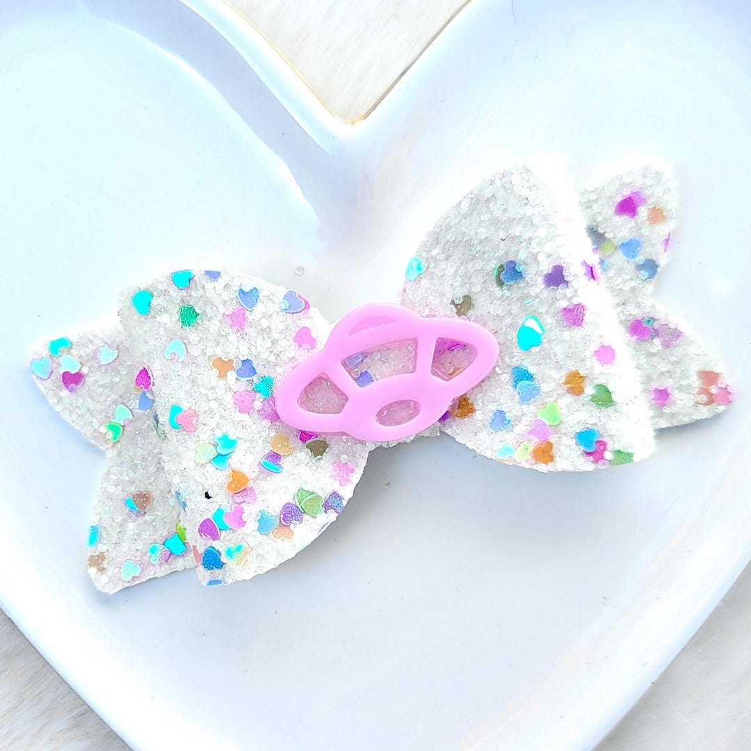 OUTER SPACE UFO Glitter Bow, Neon Rainbow Galaxy Hair Clip, Flying ...