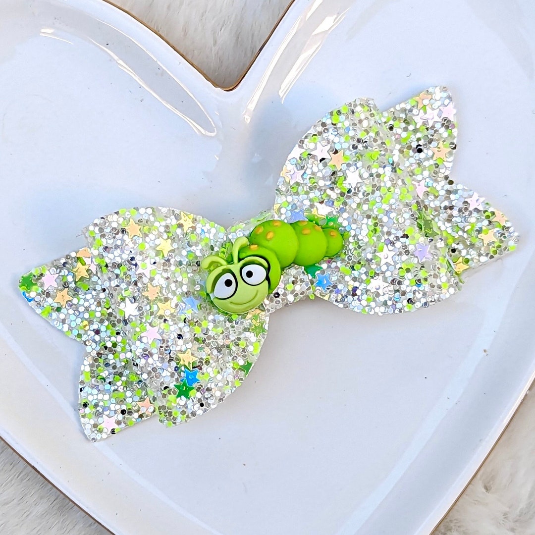 GREEN CATERPILLAR BOW, Neon Lime Insect Barrette, Cute Little Love Bug ...