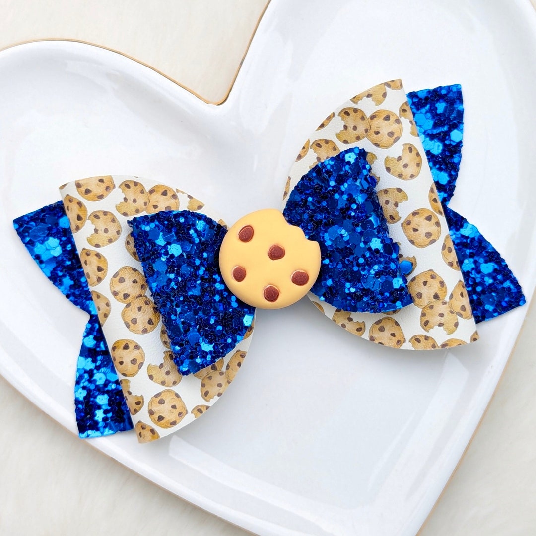 CHOCOLATE CHIP COOKIE Bow, Dark Milk Cookies Hair Clip, Cobalt Blue ...