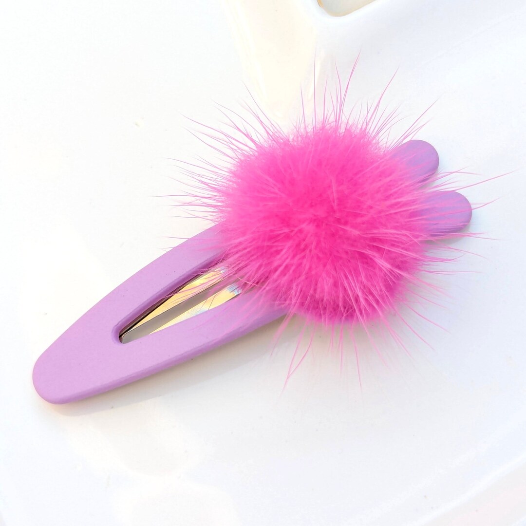 PURPLE BUNNY TAIL Hair Clip, Fluffy Easter Rabbit Snap Barrette, Bright ...