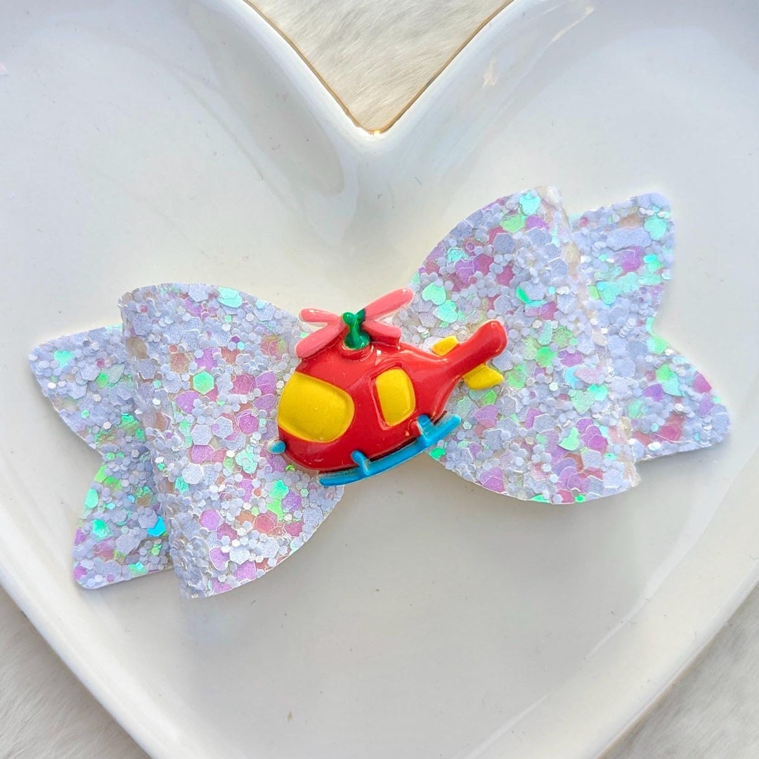 HELICOPTER BLUE SKY Glitter Bow, Red Yellow Chopper Travel Hair Clip ...