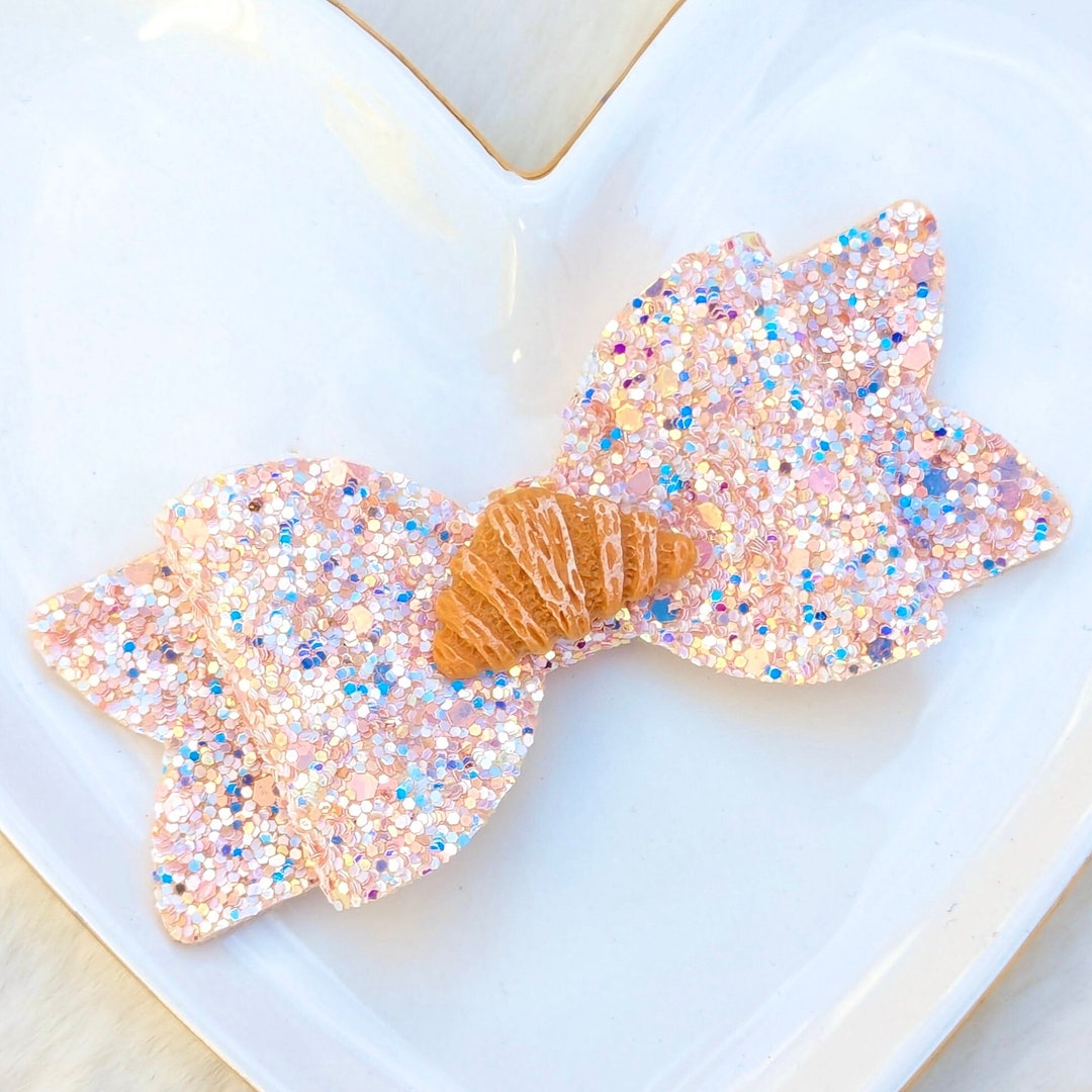 CROISSANT FRENCH PASTRY Bow, Flaky Crescent Roll Hair Clip, Peach White ...
