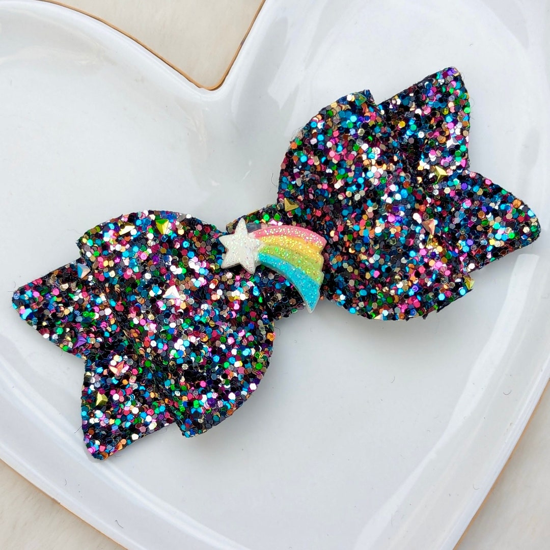 SHOOTING STAR RAINBOW Glitter Bow, Outer Space Galaxy Hair Clip ...