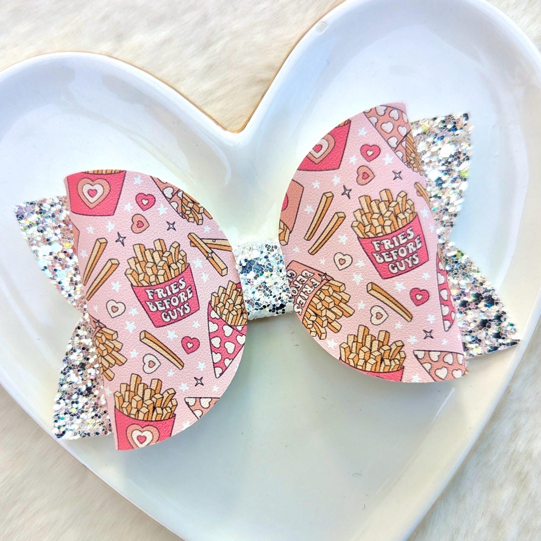 FRENCH FRIES BOW, Pink White Silver Glitter Hair Clip, Golden Yellow ...