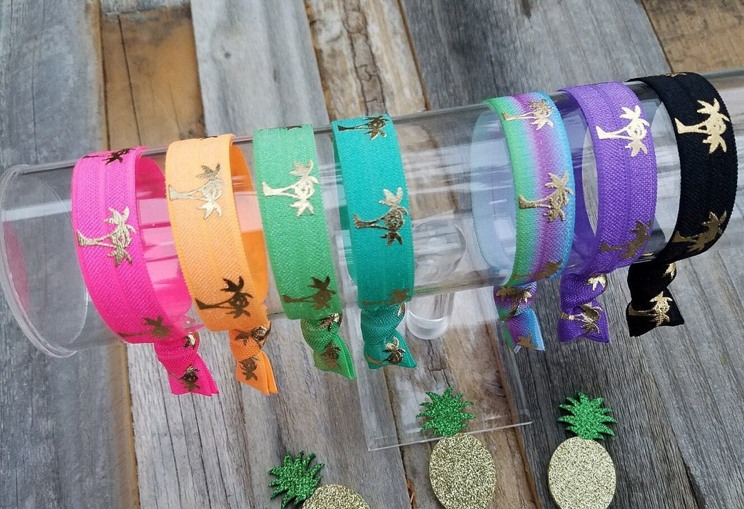 PALM TREE HAIR Tie Neon Pink Orange Tropical Assorted Hairtie - Etsy