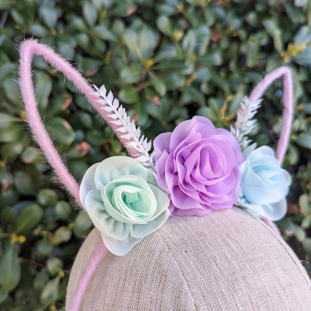 PINK LAVENDER FLOWER Bunny Ear Headband, Mint Green Easter Rabbit ...