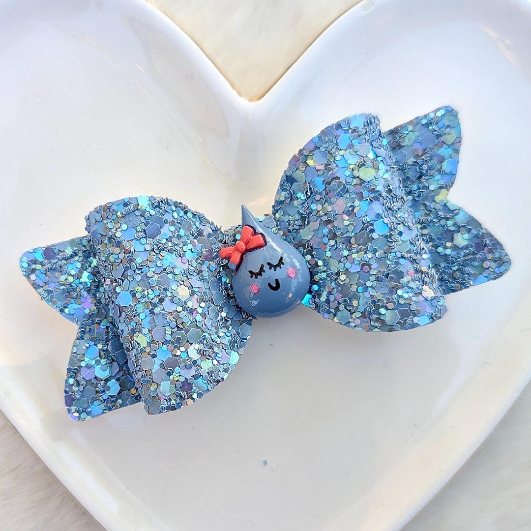 BLUE RAINDROP RAINY Day Glitter Bow, Gray Cloudy Sky Hair Clip, Wet ...