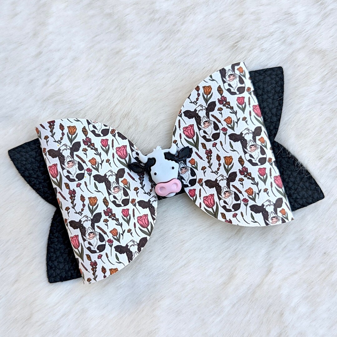 BLACK WHITE COW Bow Dairy Cattle Hair Clip Country Western - Etsy