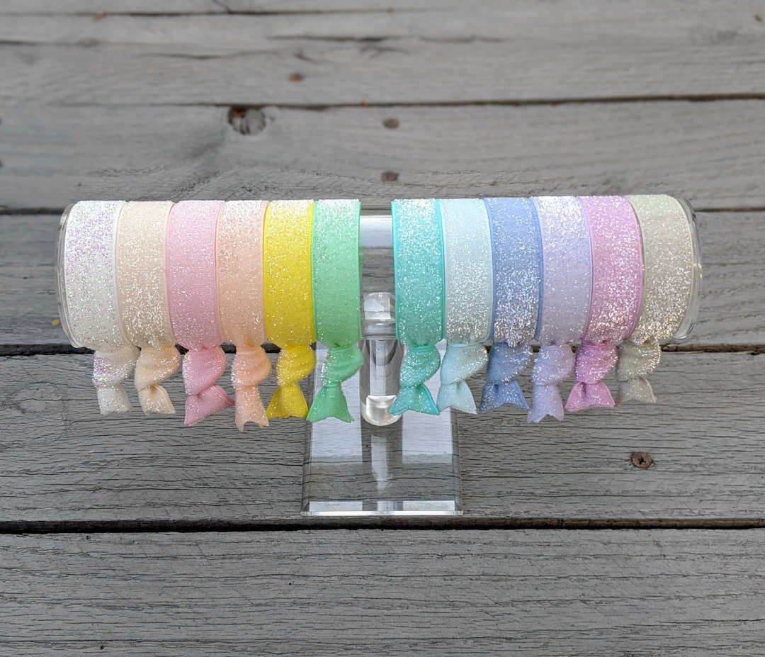 PASTEL RAINBOW GLITTER Hair Ties, Pink Peach Lavender Assorted Set ...