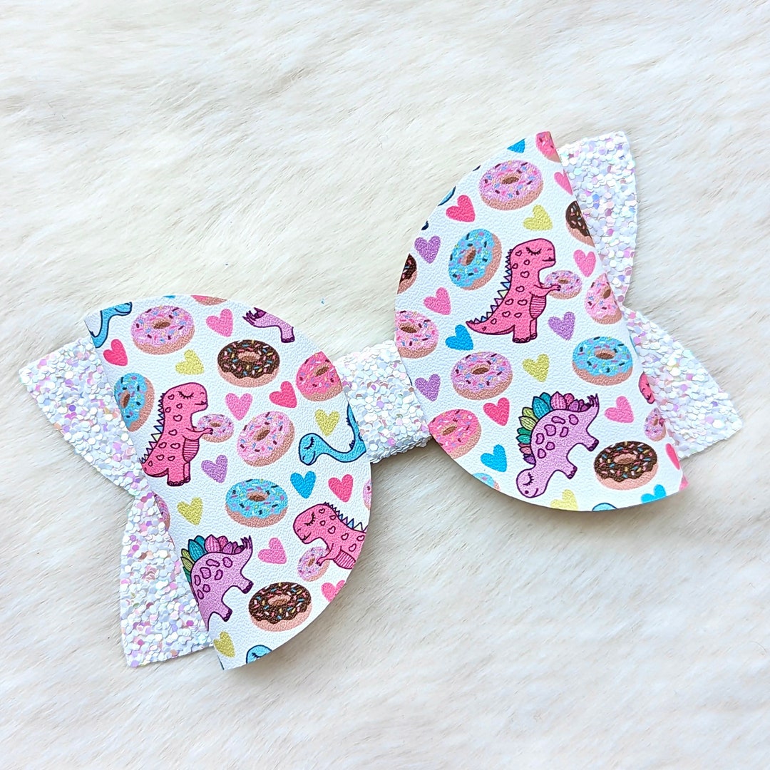 DINOS & DONUTS BOW, Pink Doughnut Hair Clip, Chocolate Sprinkles ...