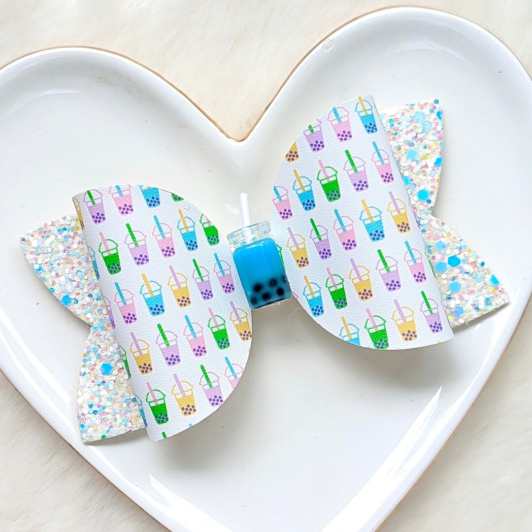BUBBLE TEA BOW, Boba Drink Hair Clip Barrette, Taiwanese Pearl Milk ...