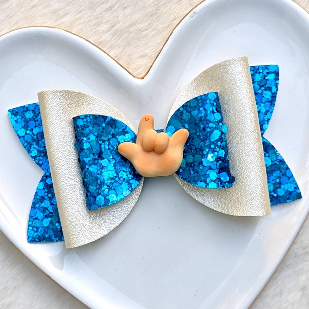 SIGN LANGUAGE ILY Glitter Bow, Asl I Love You Hair Clip, Turquoise Deaf ...
