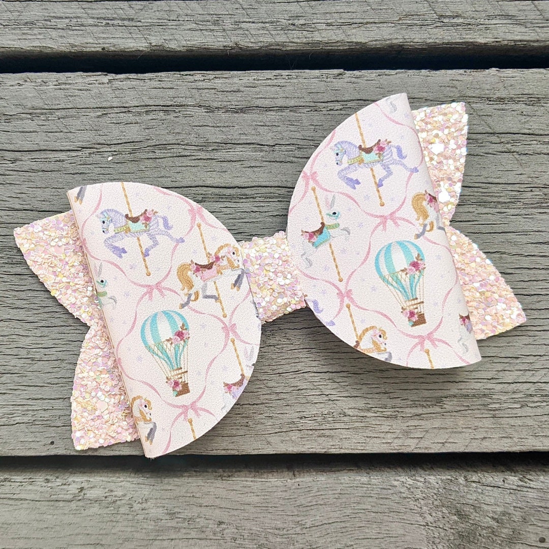 VINTAGE CAROUSEL BOW, Hot Air Balloon Hair Clip, Pastel Pink Blush ...
