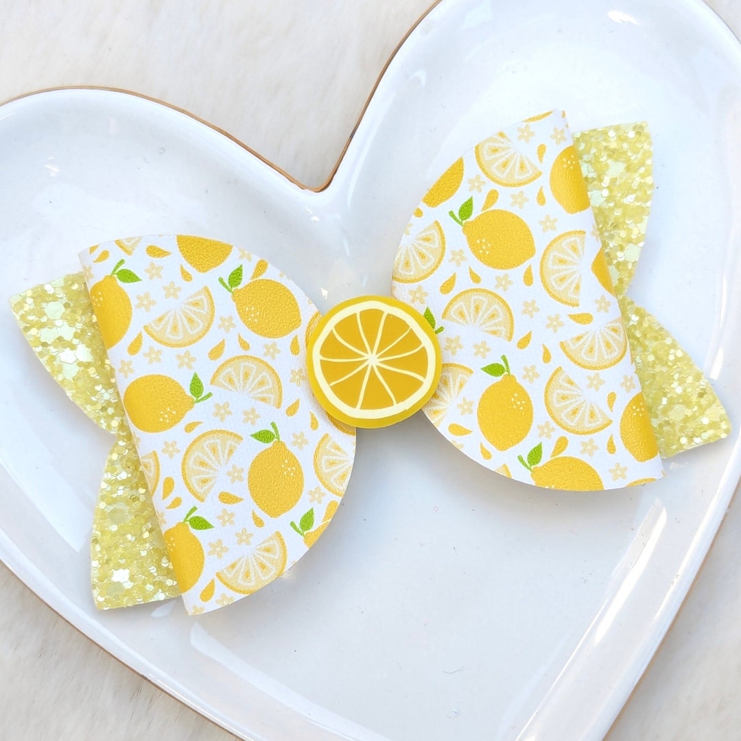 YELLOW LEMON GLITTER Bow, Juicy Slice Lemonade Hair Clip, Fresh ...