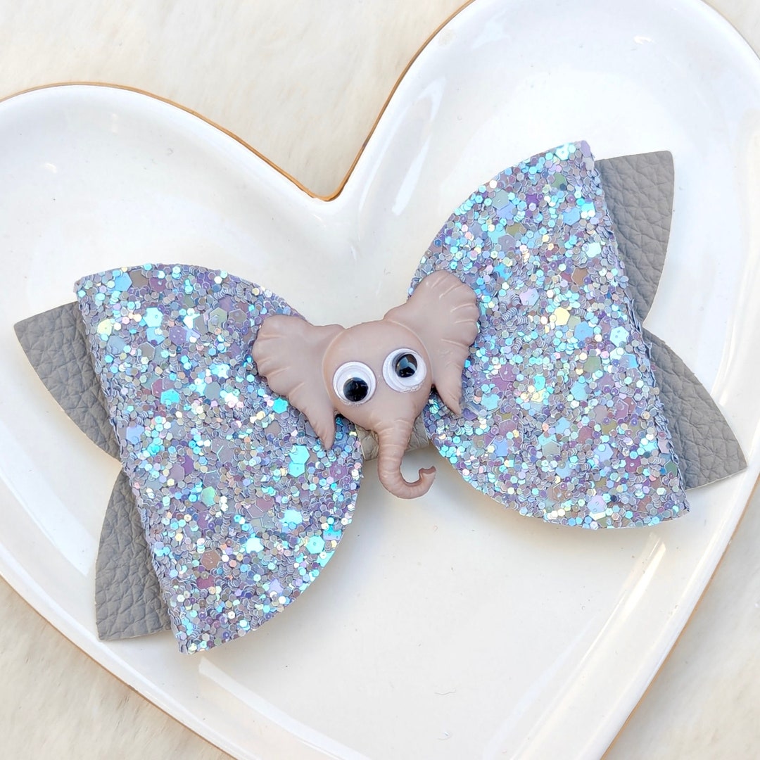GRAY ELEPHANT GLITTER Bow, Safari Animal Hair Clip, Wild One Zoo ...