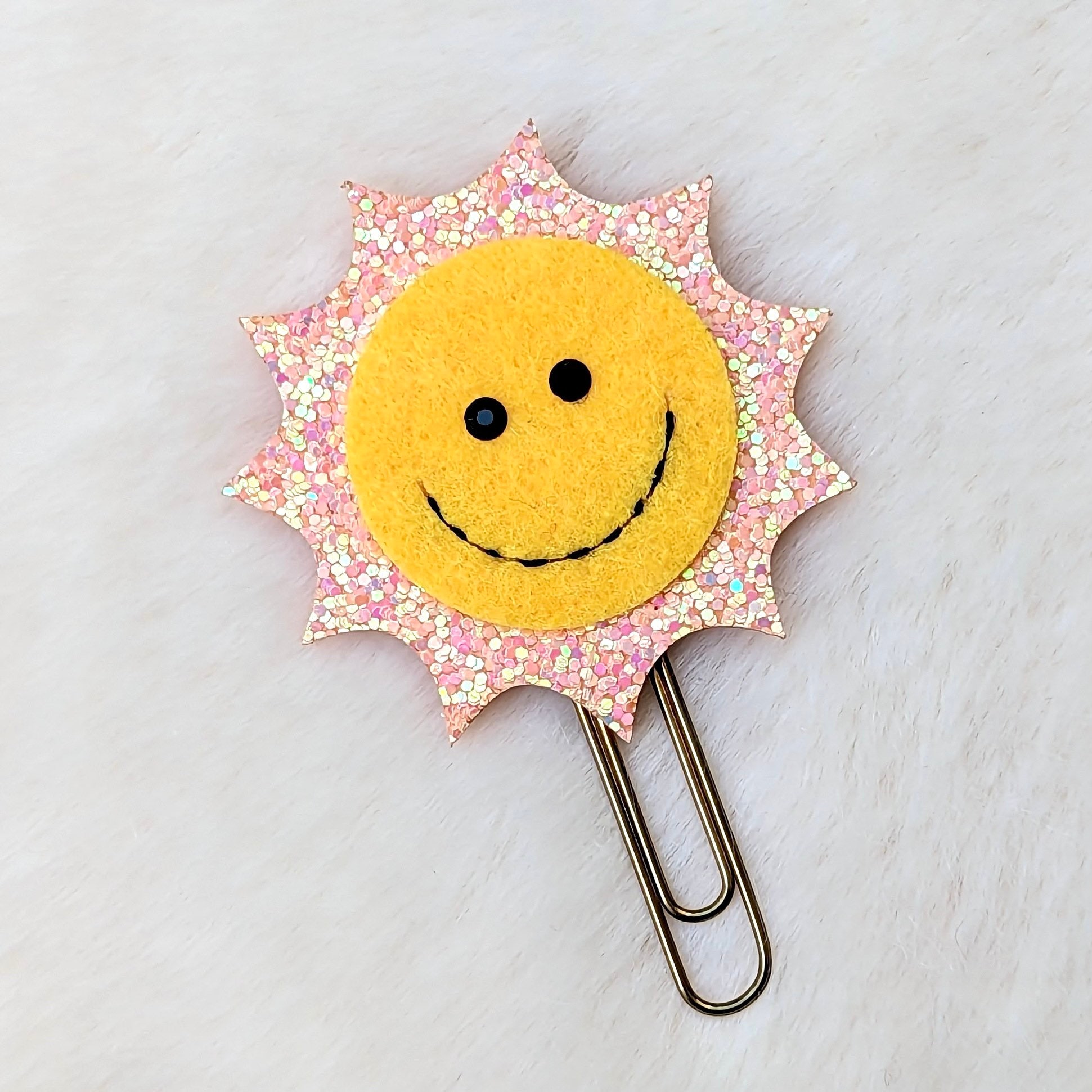 YELLOW HAPPY SUN Paper Clip, Orange Sunshine Planner Bookmark, Journal ...