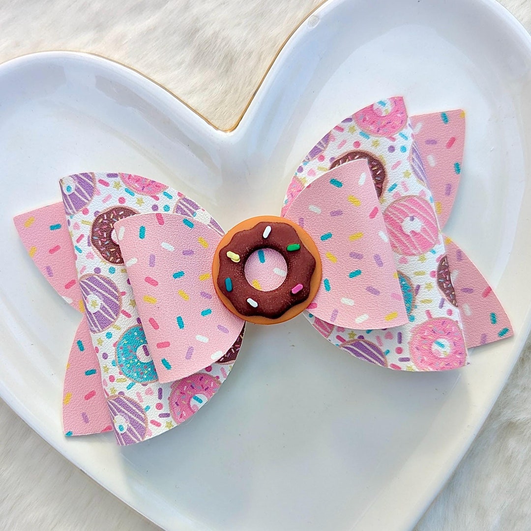 DONUT RAINBOW SPRINKLES Bow, Chocolate Frosting Hair Clip, Pink ...