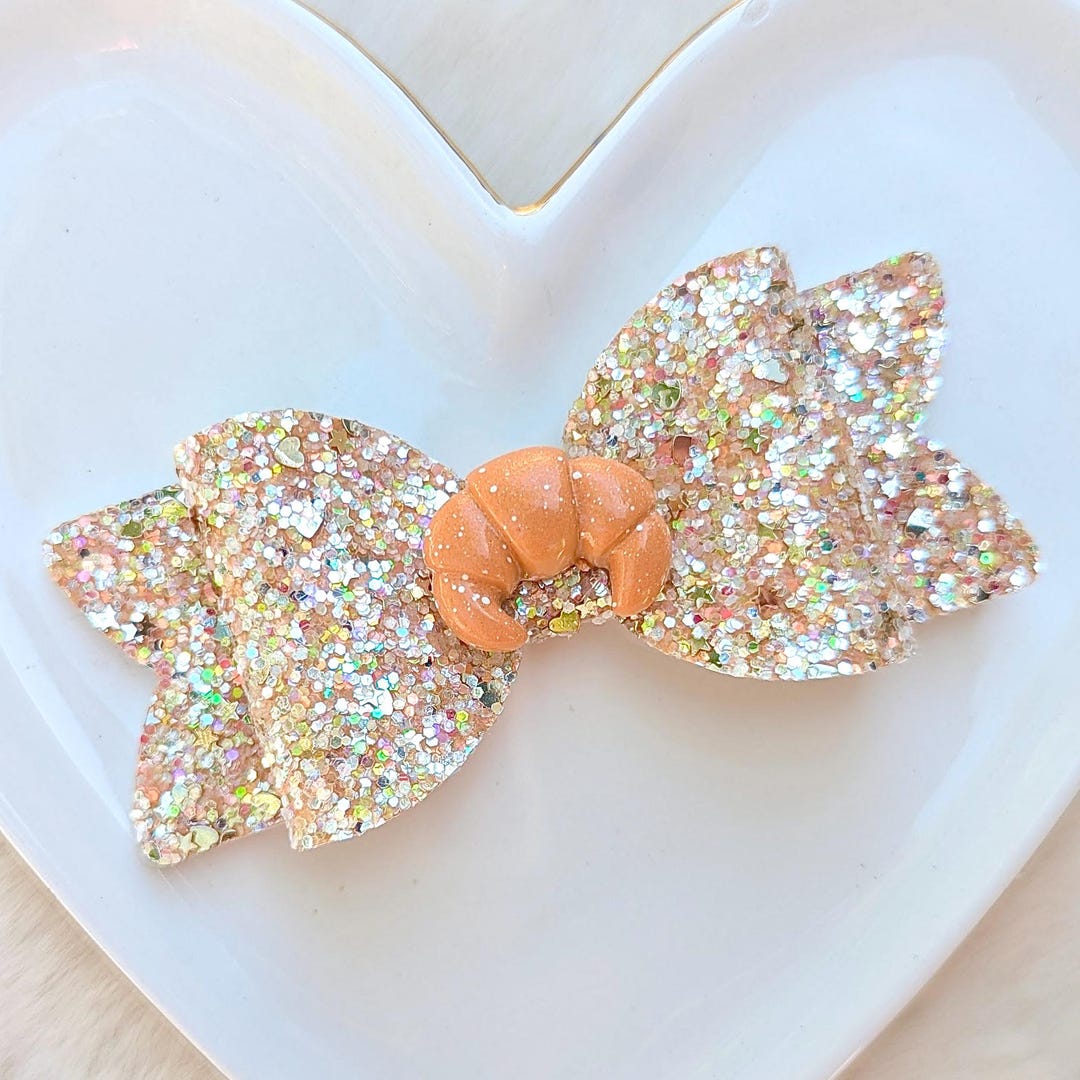 CROISSANT FRENCH PASTRY Glitter Bow, Flaky Crescent Roll Hair Clip ...