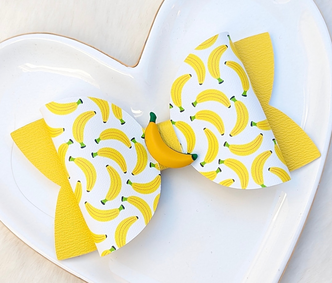 BANANAS HAIR BOW, Yellow Green Plantain Clip, Tropical Jungle Fruit ...