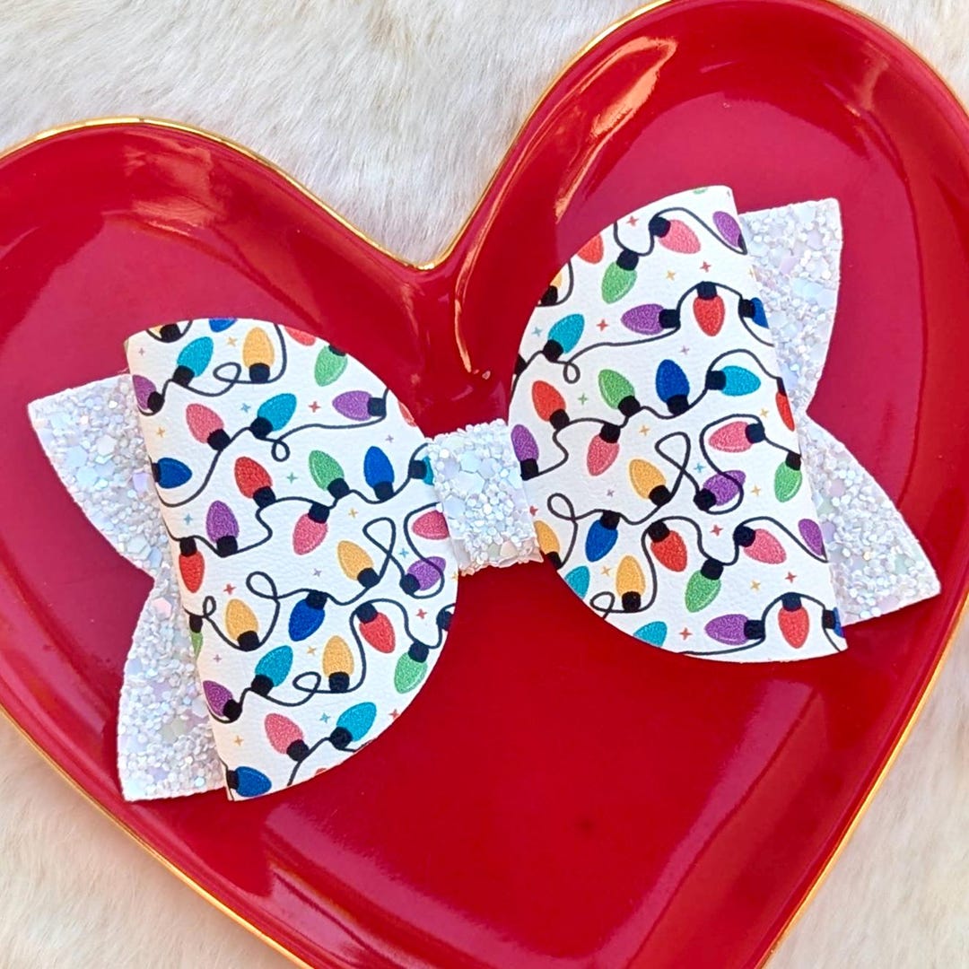 RAINBOW STRING LIGHTS Glitter Bow, Christmas Tree Bulb Hair Clip ...