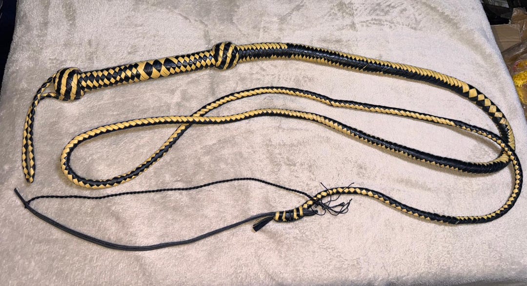 Real Leather Whip 8 Ft Long 1 Plate Steel Handle Whip Yellow and Black ...